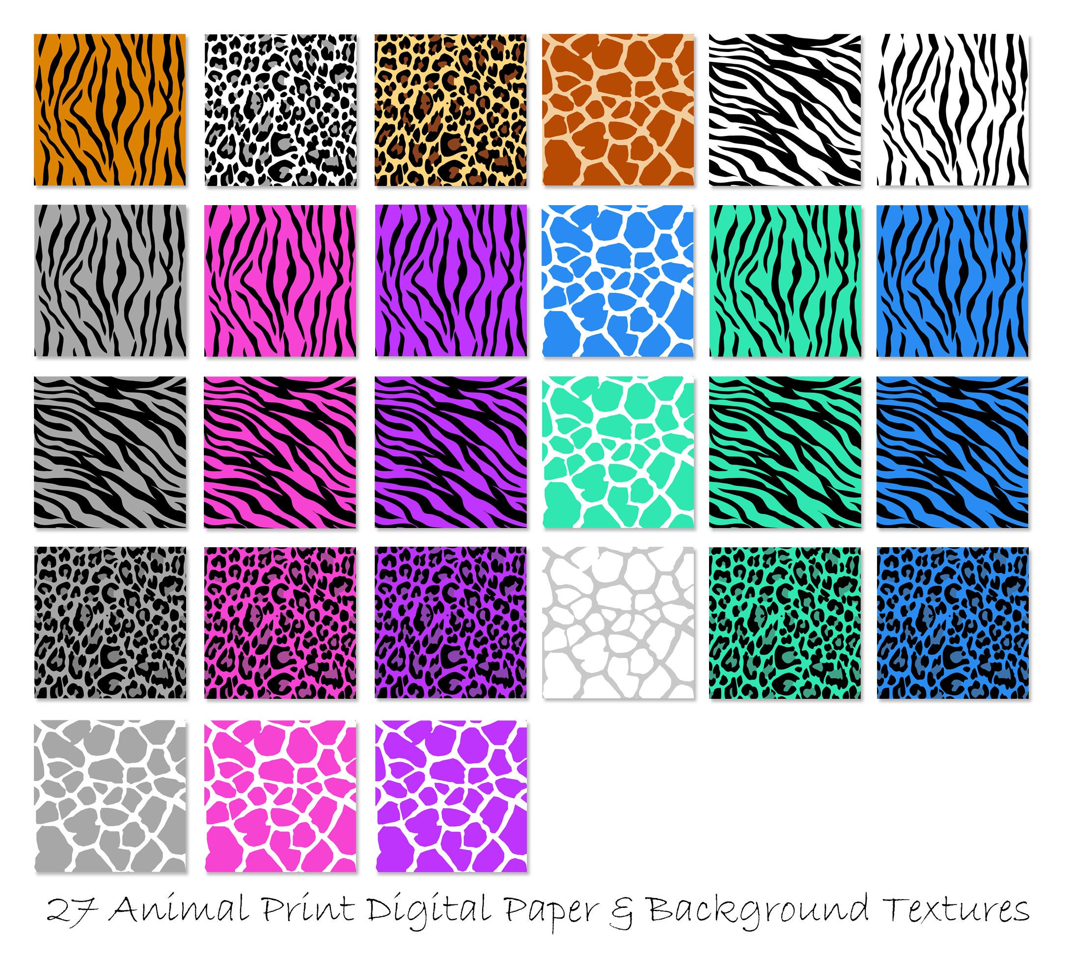 Animal Safari Print Digital Paper - Colorful Zebra, Leopard, Tiger and ...