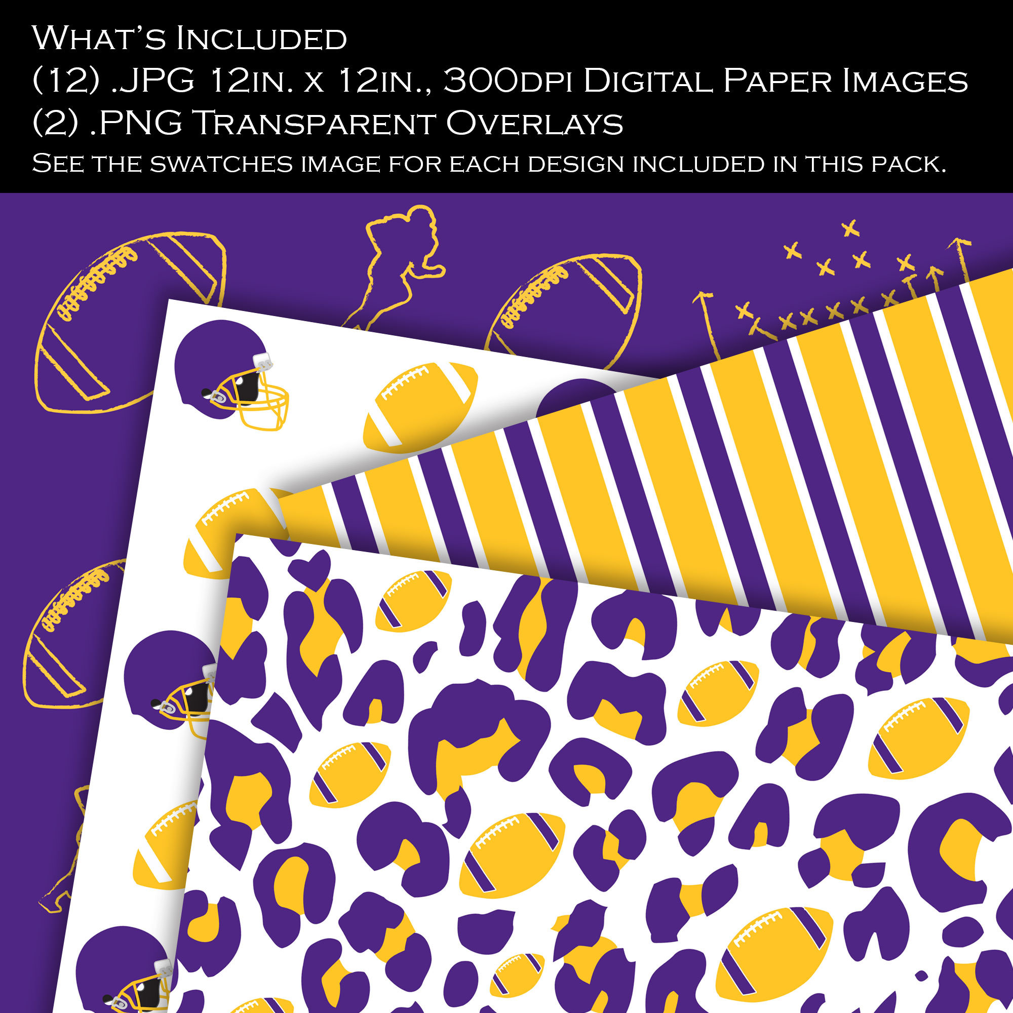 Football Backgrounds Purple & Yellow - Football Digital Papers - Purple ...