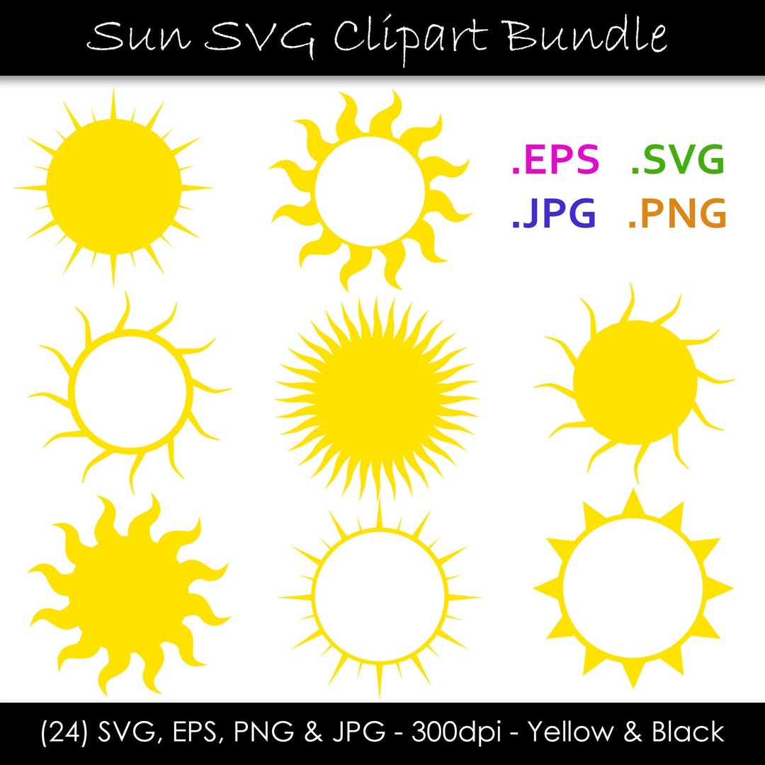 Sun SVG Silhouette Bundle Sun Shape Clip Art Yellow Summer Sun Cut ...