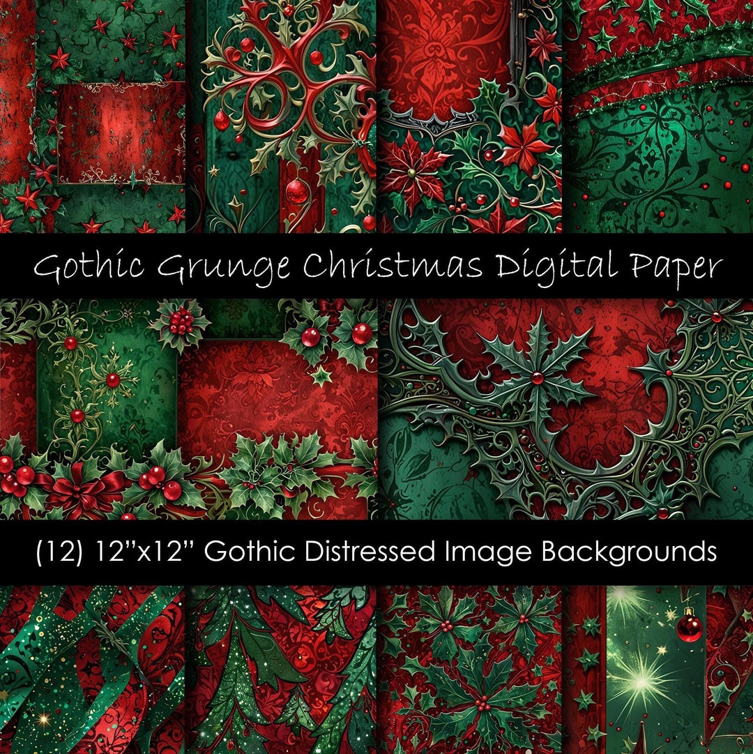 Gothic Grunge Christmas Digital Paper Bundle: Dark Holiday Backgrounds ...