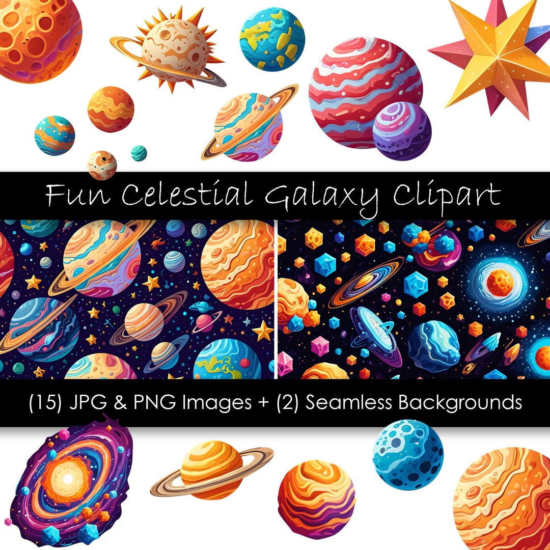 Celestial Galaxy Clipart: Outer Space Kids Digital Paper (digital ...