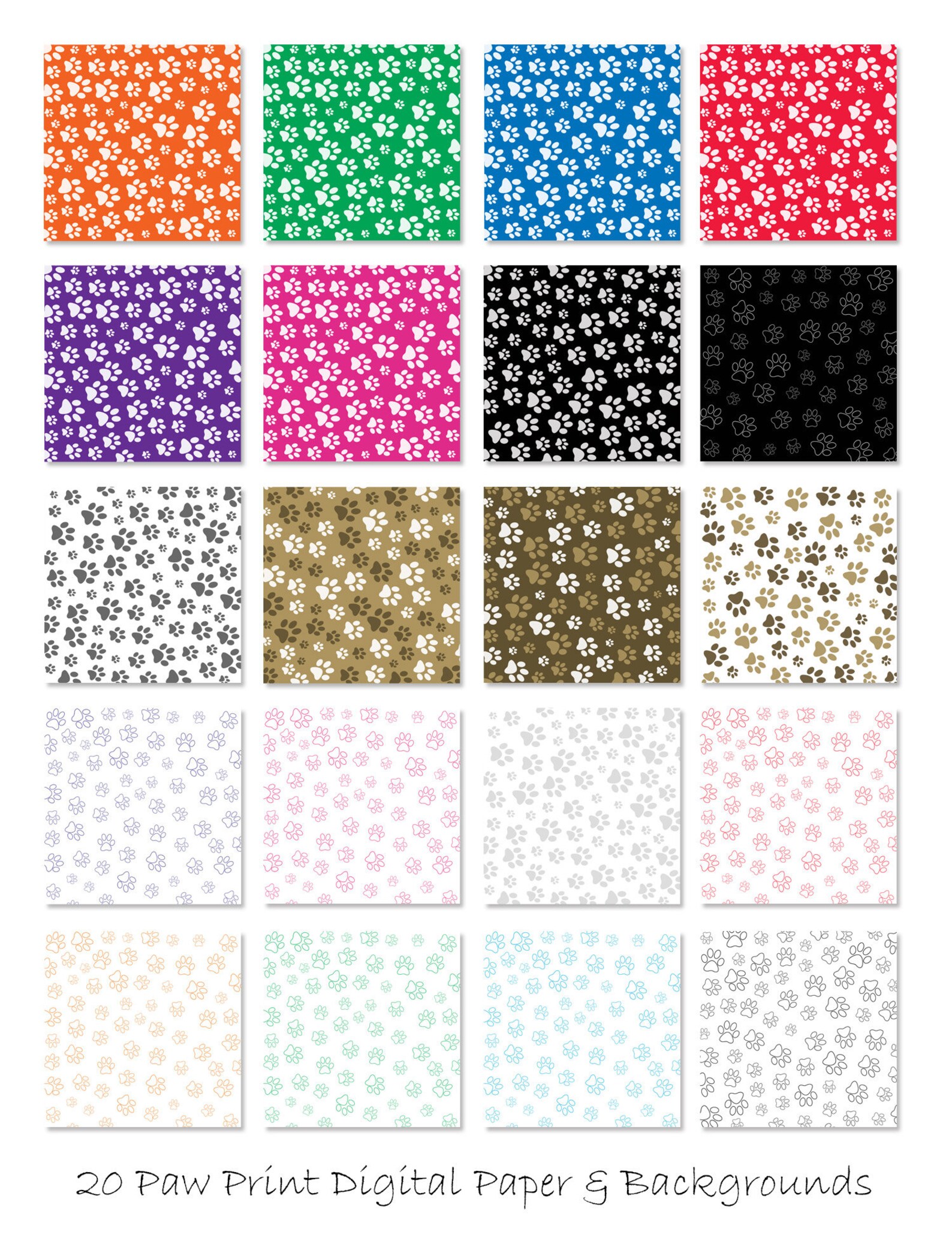 Paw Print Patterns Dog Paw Digital Papers Paw Print - Etsy