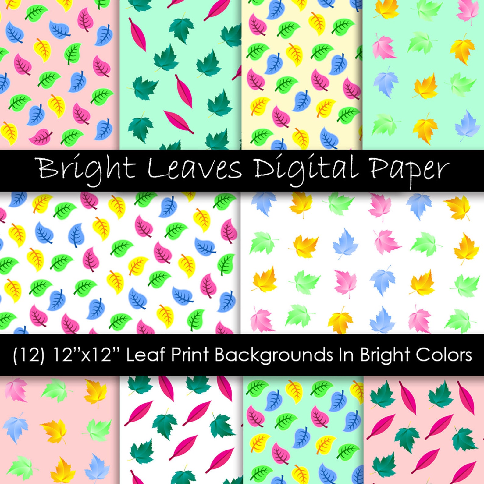 Leaf Digital Paper Bright Leaves Background Leaf Scrapbook - Etsy