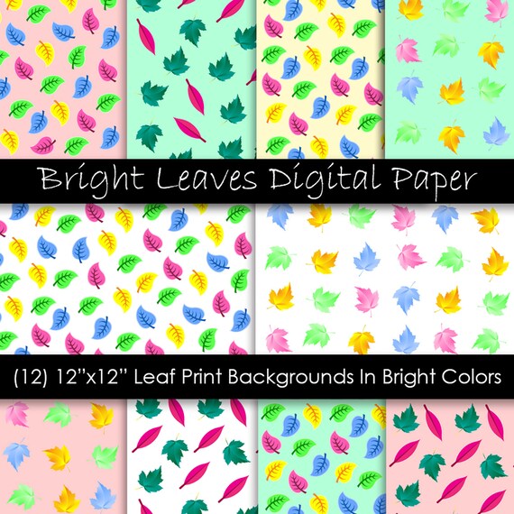 Leaf Digital Paper Bright Leaves Background Leaf Scrapbook | Etsy