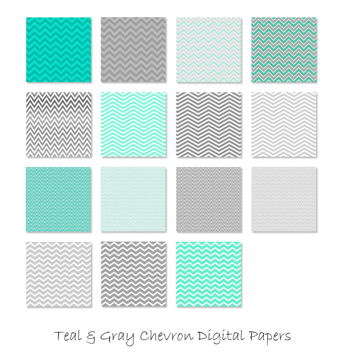 Teal & Gray Chevron Digital Paper Chevron Scrapbooking Paper | Etsy