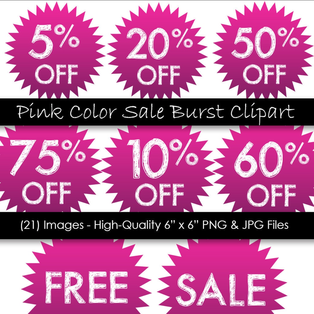 Starburst Clipart - Sale Discount Clipart - Pink Sale Burst - 21 Piece ...