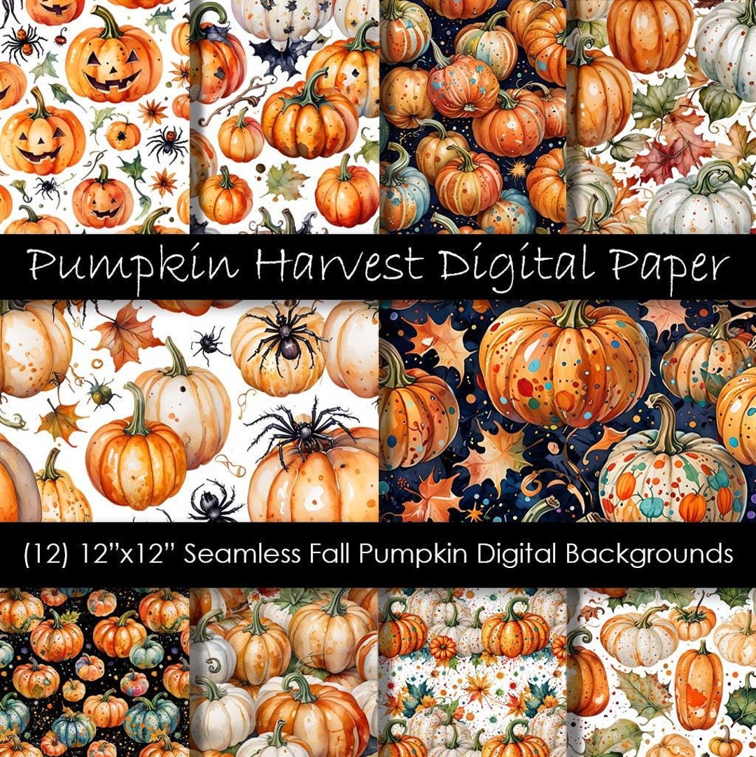 Pumpkin Harvest Digital Papers - Seamless Fall Harvest Backgrounds ...