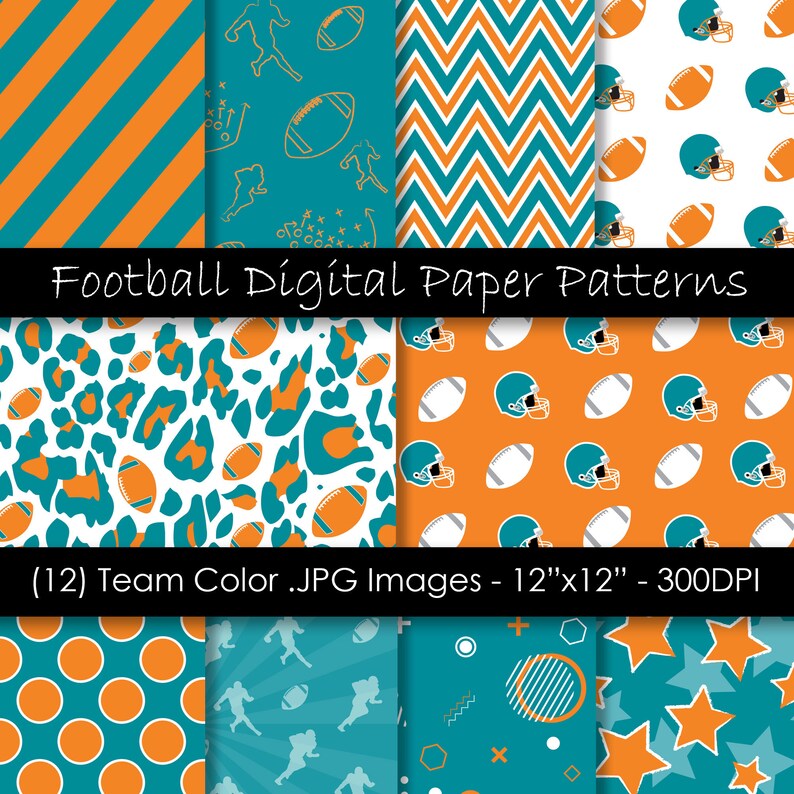 Football Backgrounds Teal and Orange Miami Digital Papers Teal and ...