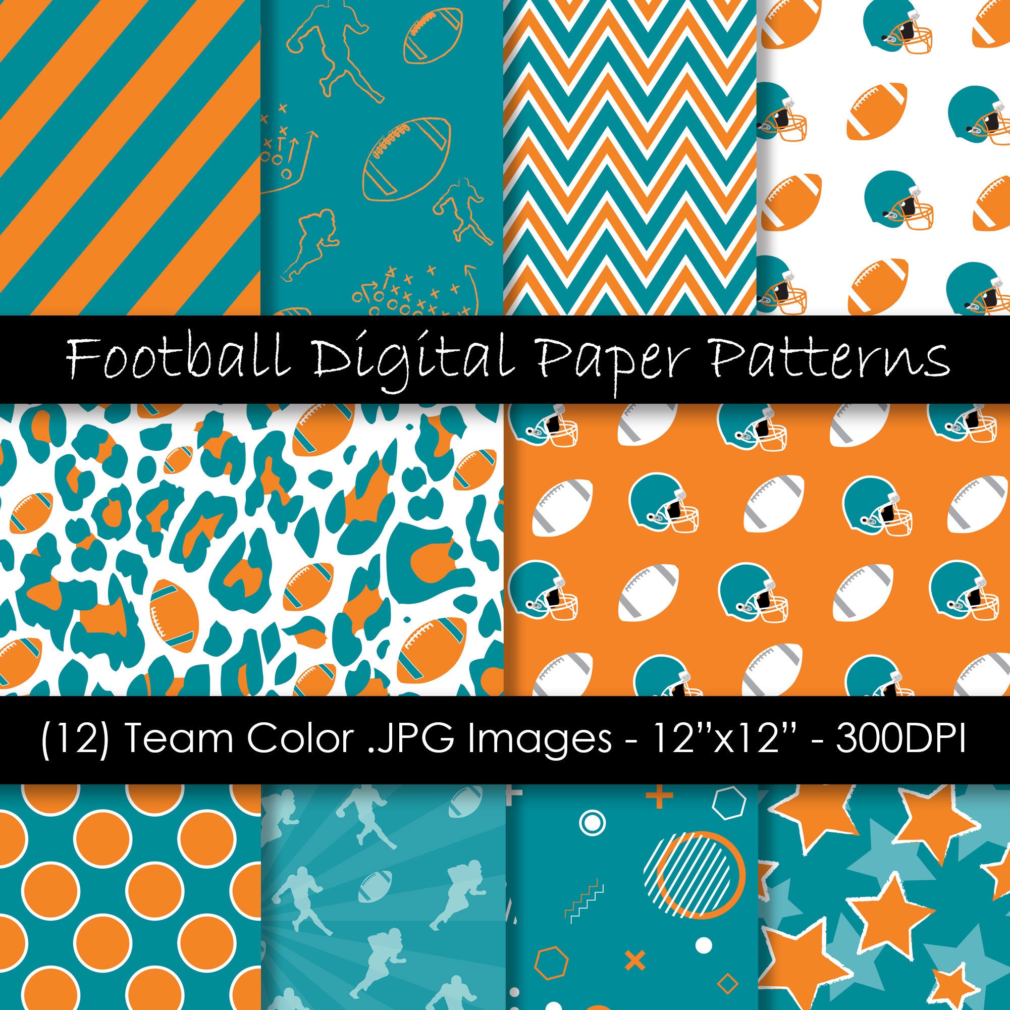 Football Backgrounds Teal and Orange Miami Digital Papers Teal and ...