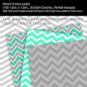 Teal & Gray Chevron Digital Paper - Chevron Scrapbooking Paper ...