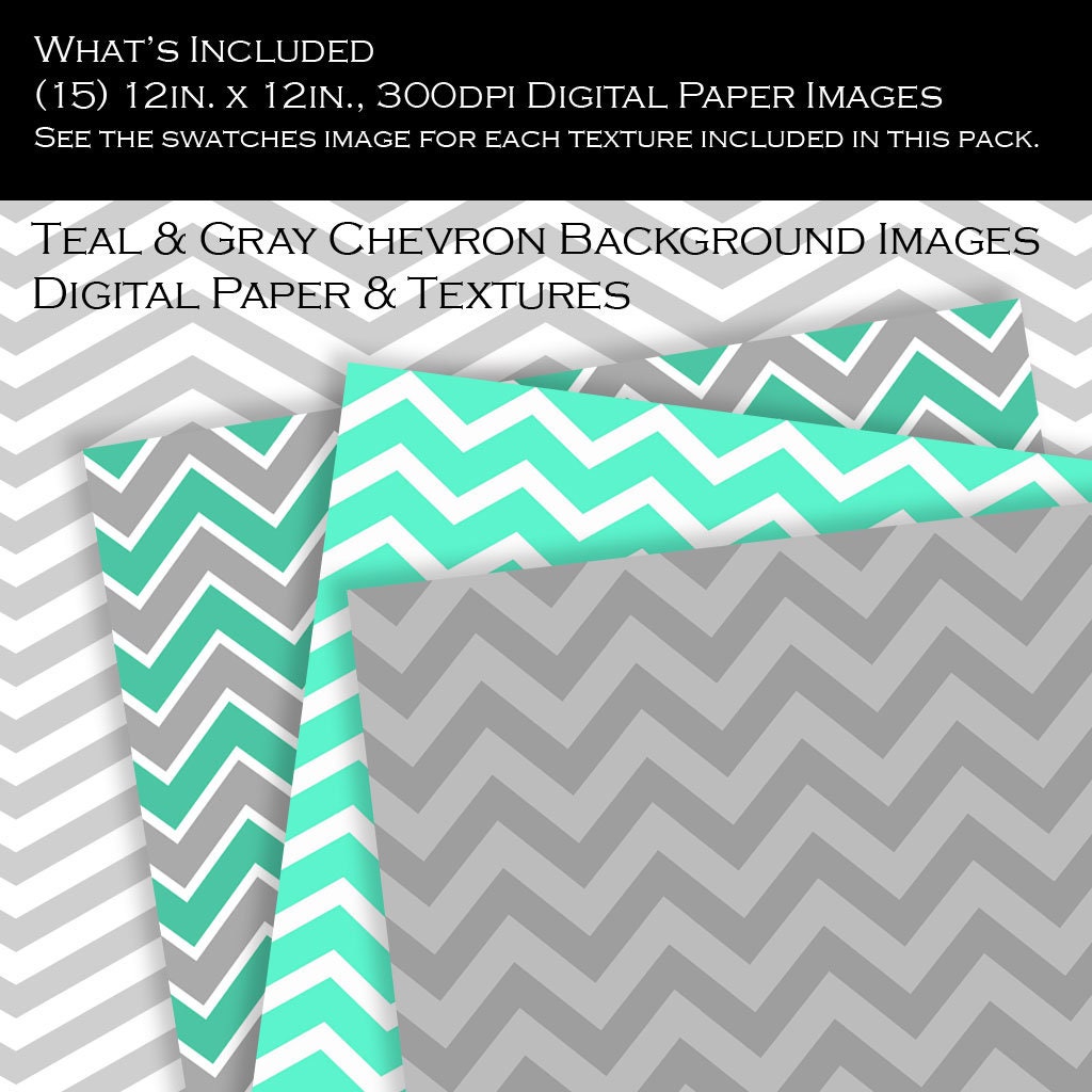 Teal & Gray Chevron Digital Paper Chevron Scrapbooking Paper | Etsy