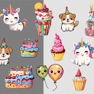 Kawaii Style Birthday Clipart Bundle - Colorful Birthday Clipart ...