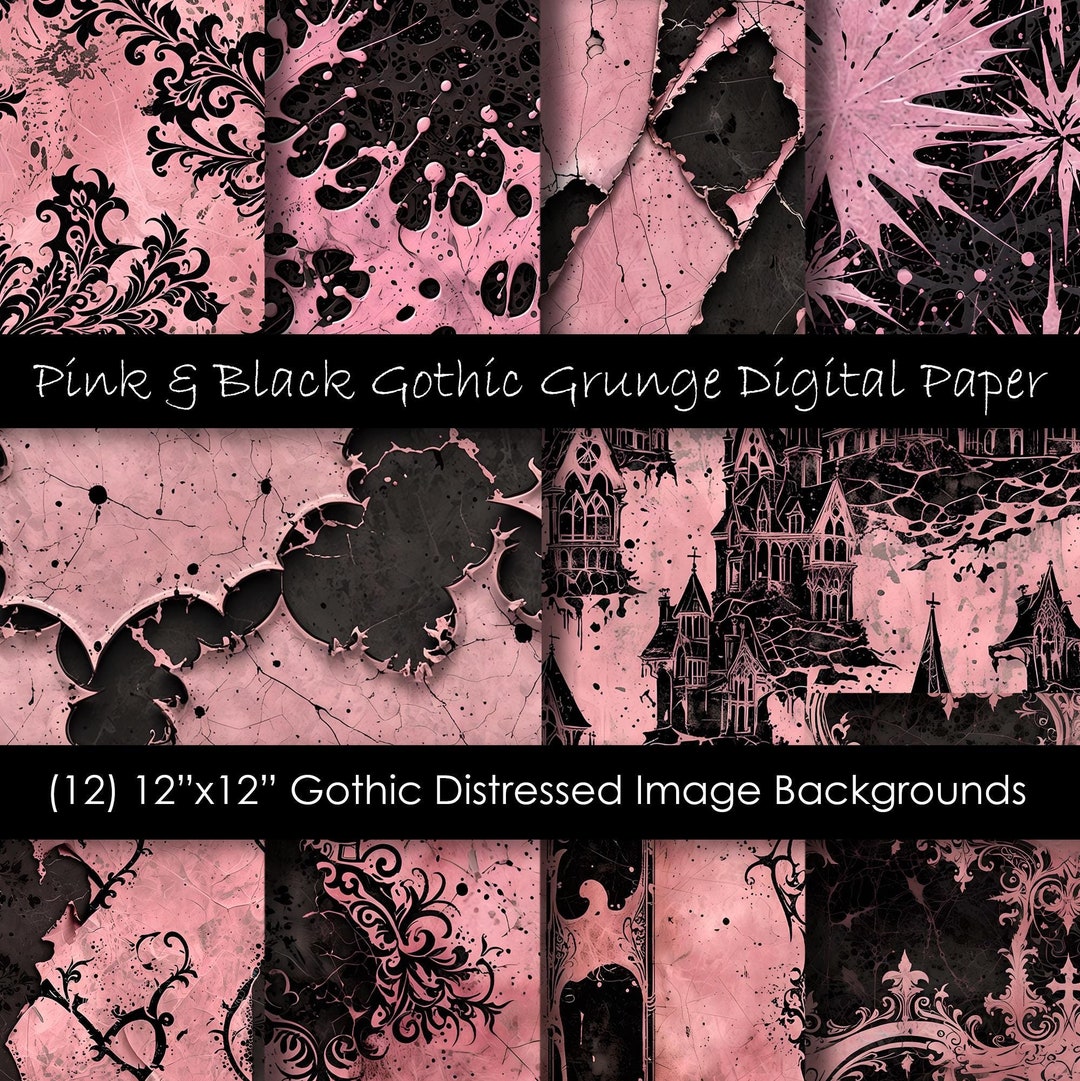 Pink & Black Gothic Grunge Digital Paper - Distressed Goth Seamless ...