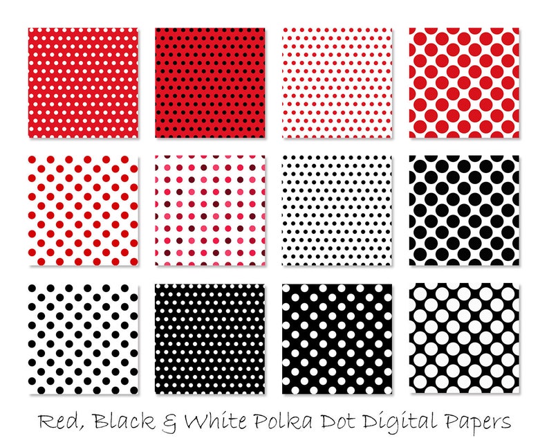 Red & Black Polka Dot Digital Paper Red Polka Dot Backgrounds Red ...