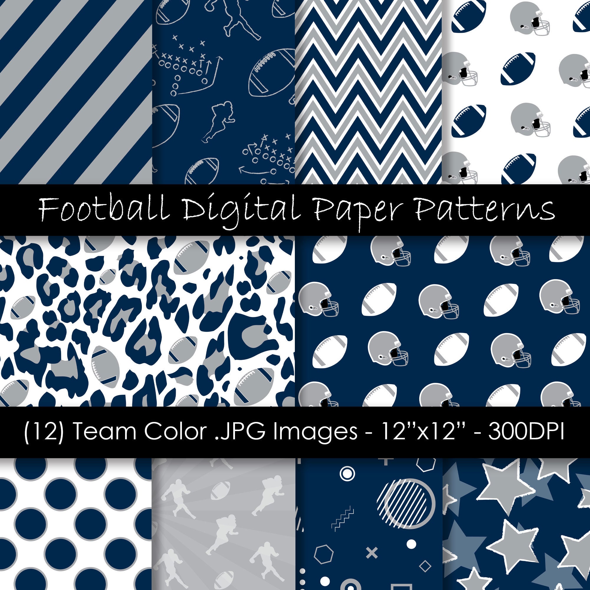 Football Backgrounds Blue and Silver Football Digital Papers Blue and ...