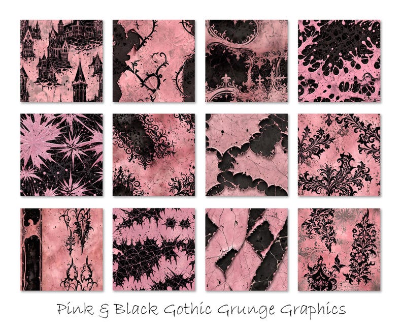 Pink & Black Gothic Grunge Digital Paper - Distressed Goth Seamless ...