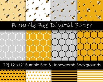 Bee Digital Paper | Etsy