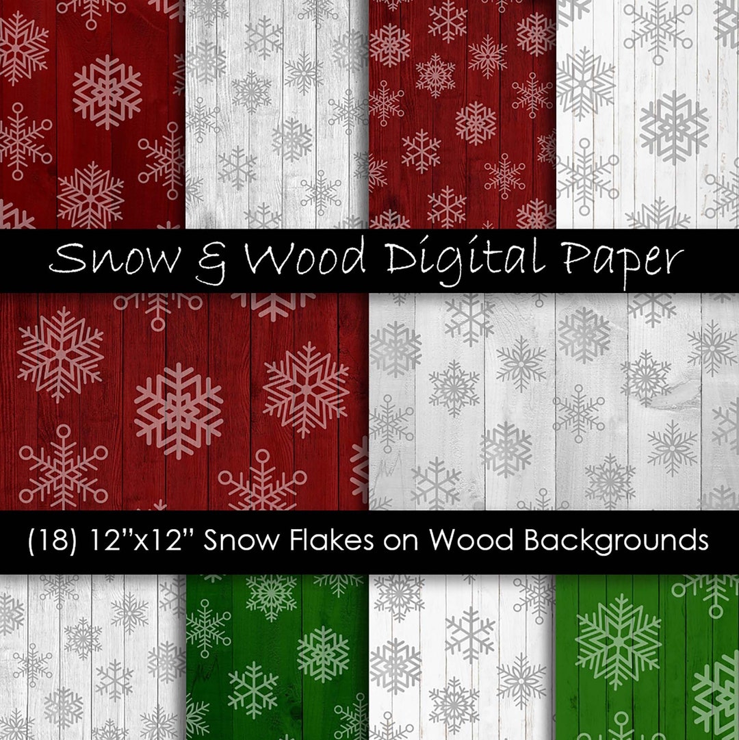 Rustic Christmas Digital Papers - Snowflake Backgrounds - Red & Green ...