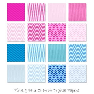 Pink & Blue Chevron Scrapbook Paper - Chevron Digital Paper - Chevron ...