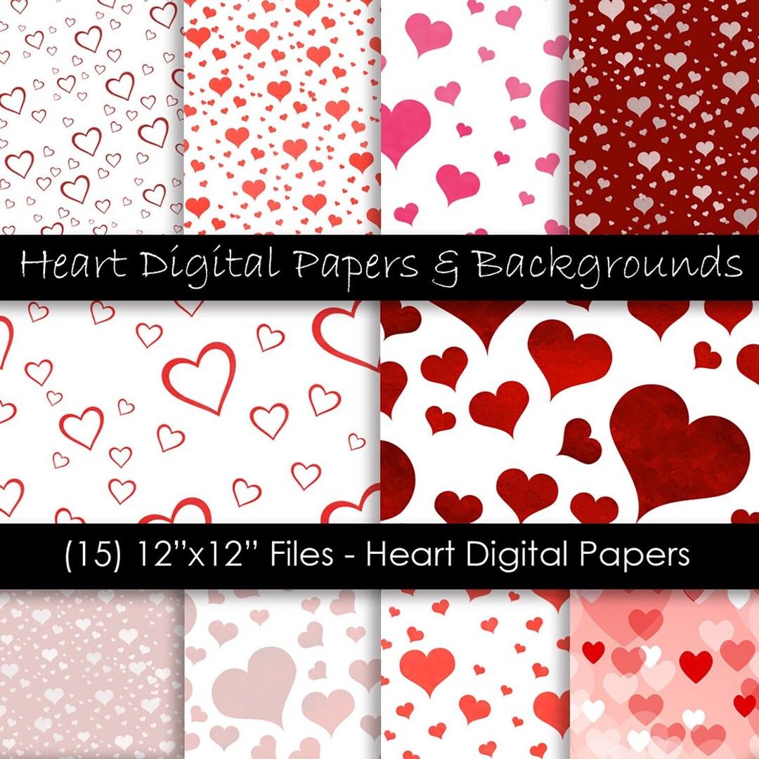 Red Heart Digital Papers - Valentine's Day Digital Backgrounds - Red ...