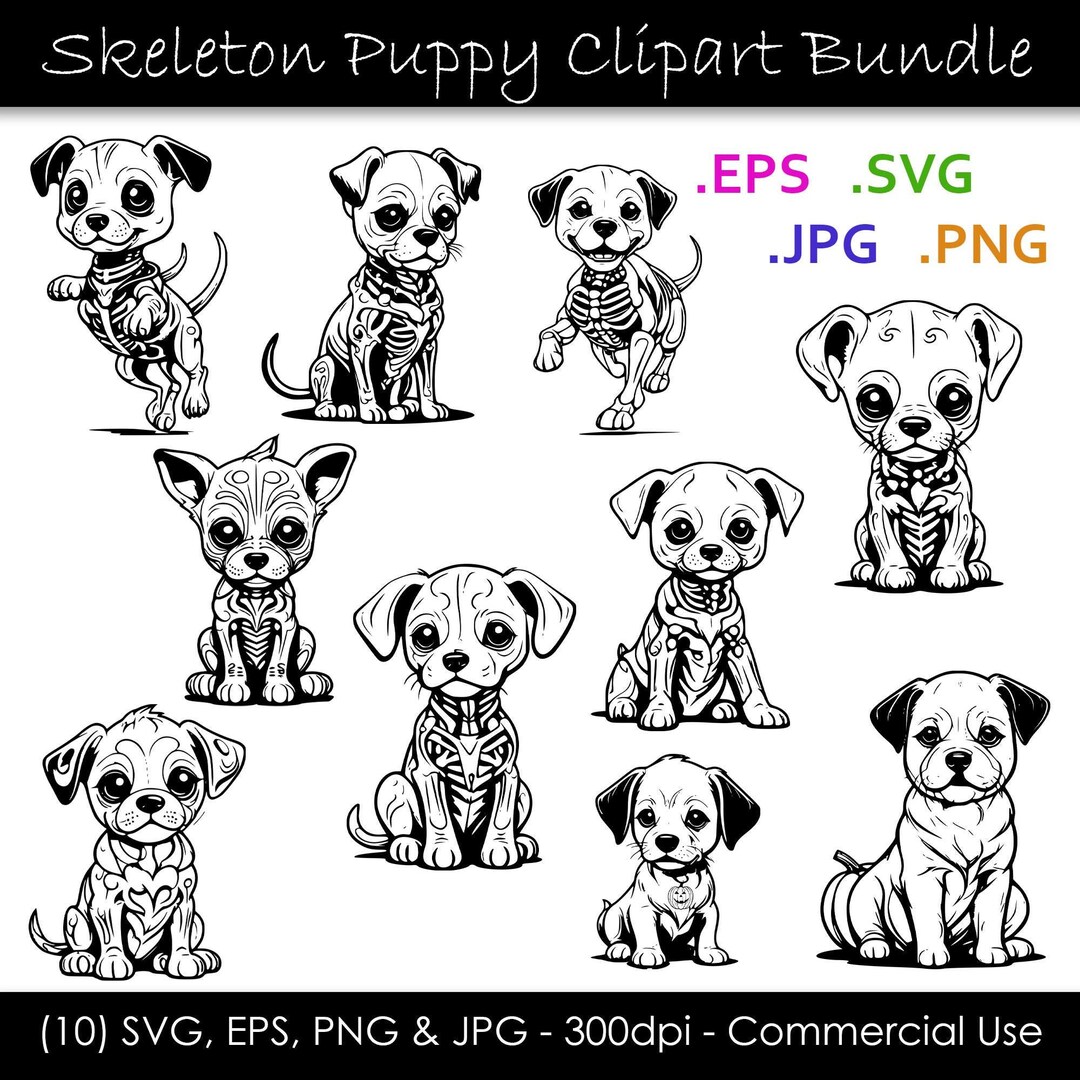 Skeleton Halloween Puppies SVG Bundle - Halloween Dogs Clipart - Cute ...