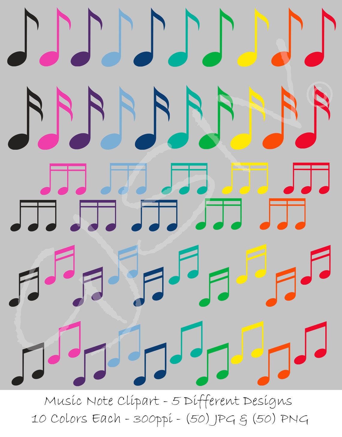 Music Note Clipart - Colorful Music Notes - Music Symbols - 50 Pieces ...
