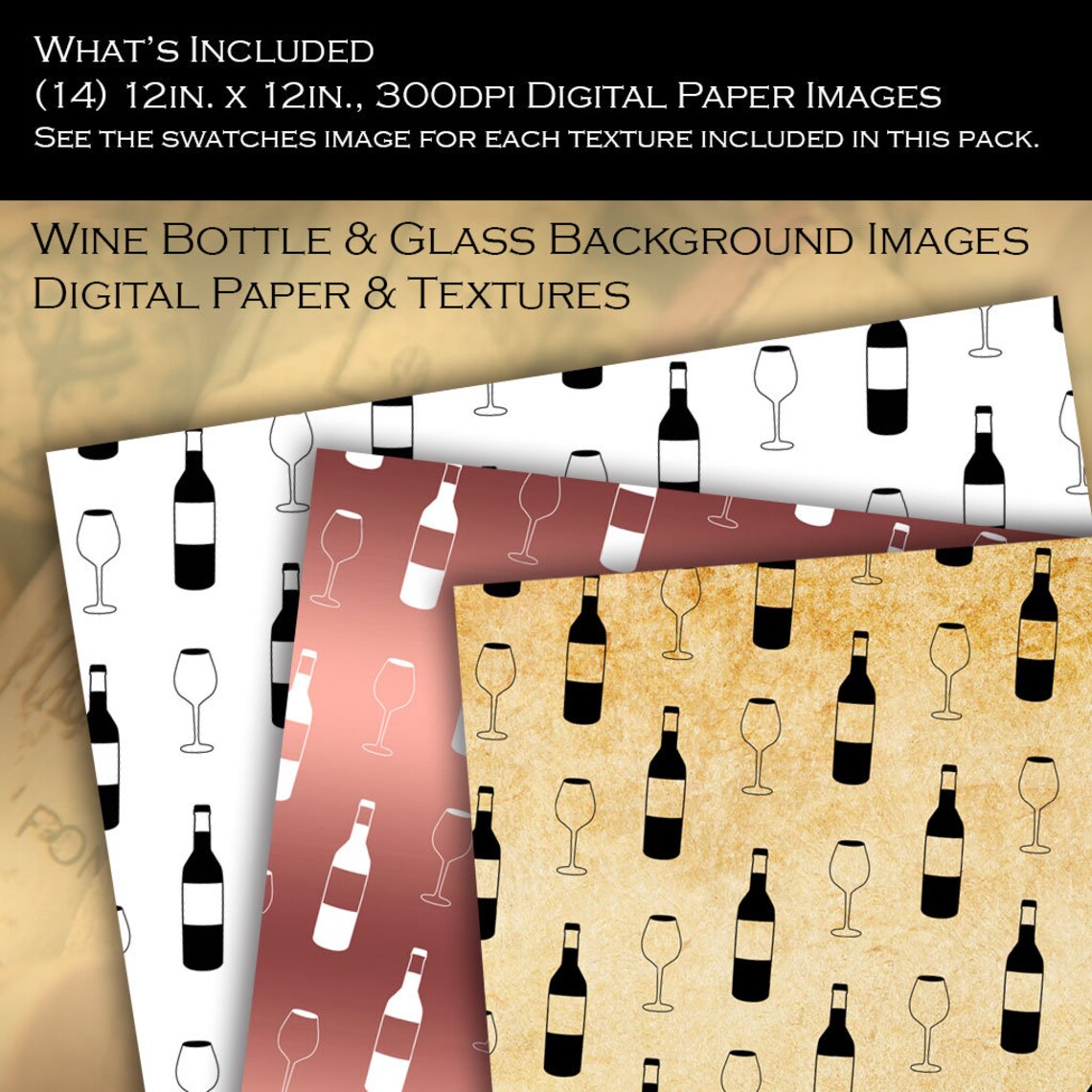 Wine Scrapbook Paper - Wine Bottle and Cork Digital Paper - Wine ...
