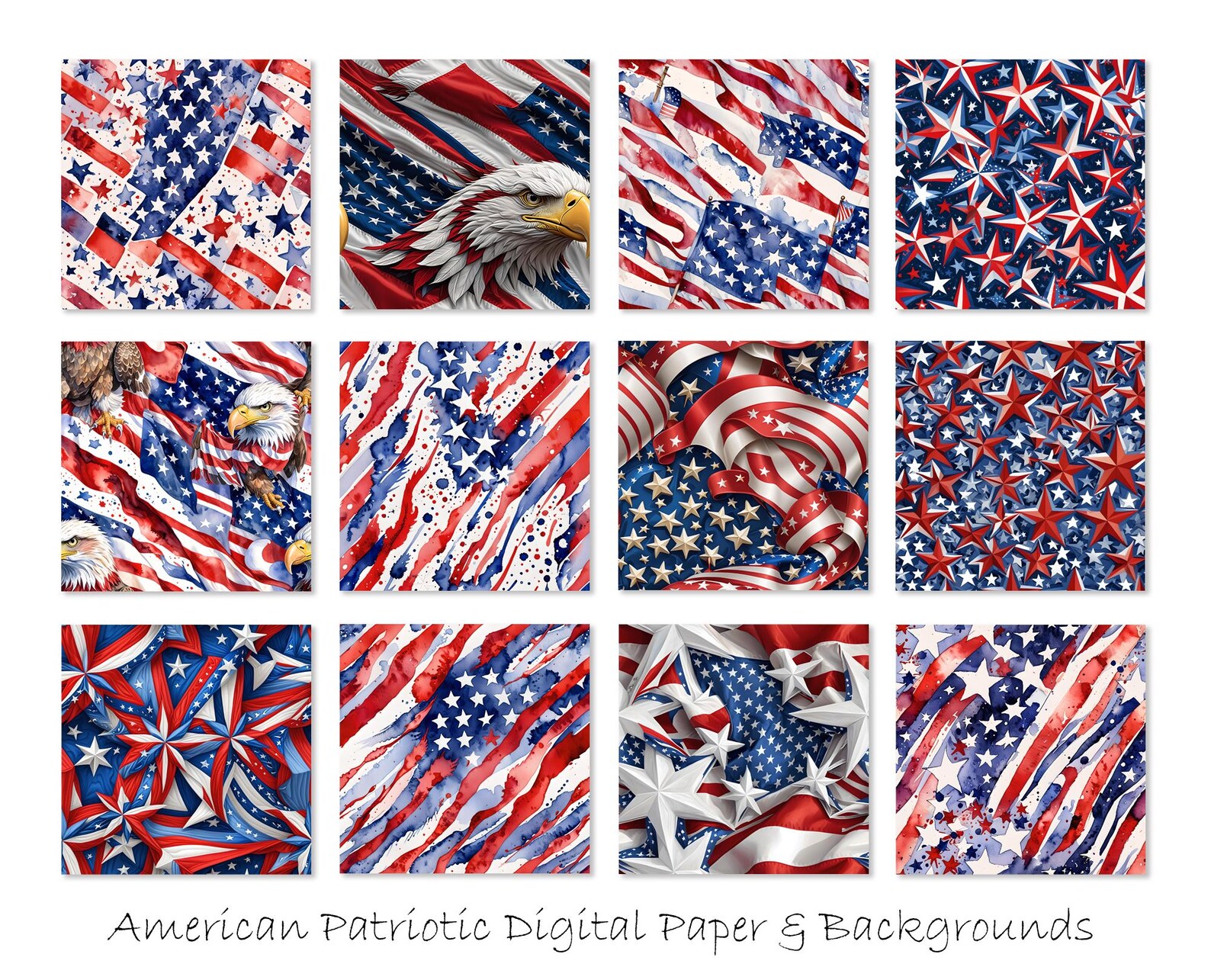 Patriotic American Flag Digital Paper: Seamless Red, White & Blue ...