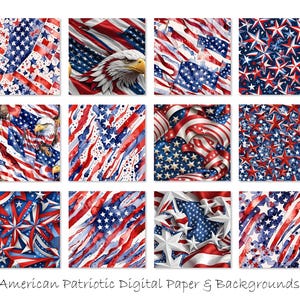 Patriotic American Flag Digital Paper: Seamless Red, White & Blue ...