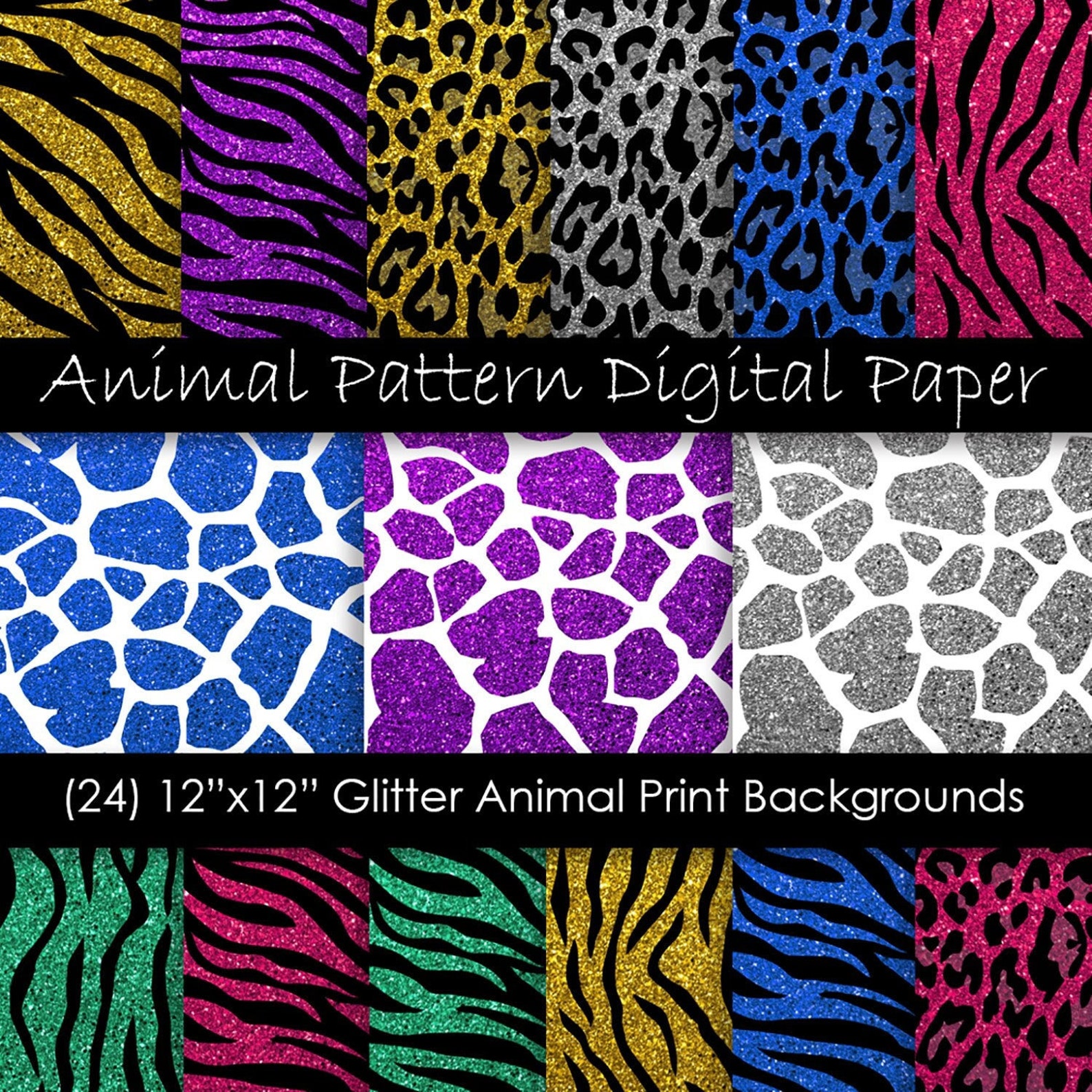 Animal Print Digital Paper Textures With Glitter - Zebra Stripes ...