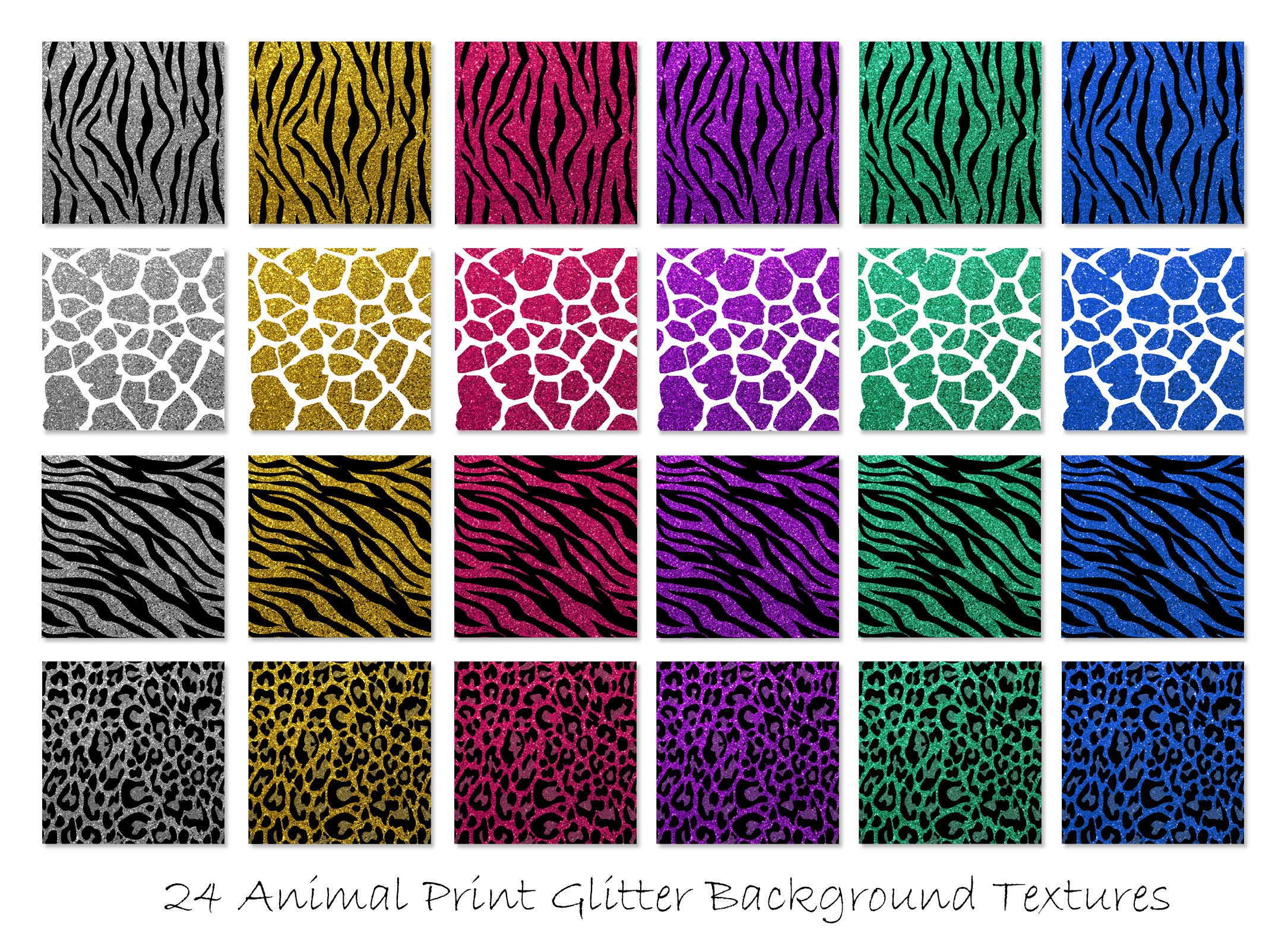 Animal Print Digital Paper Textures With Glitter Zebra Stripes, Leopard ...