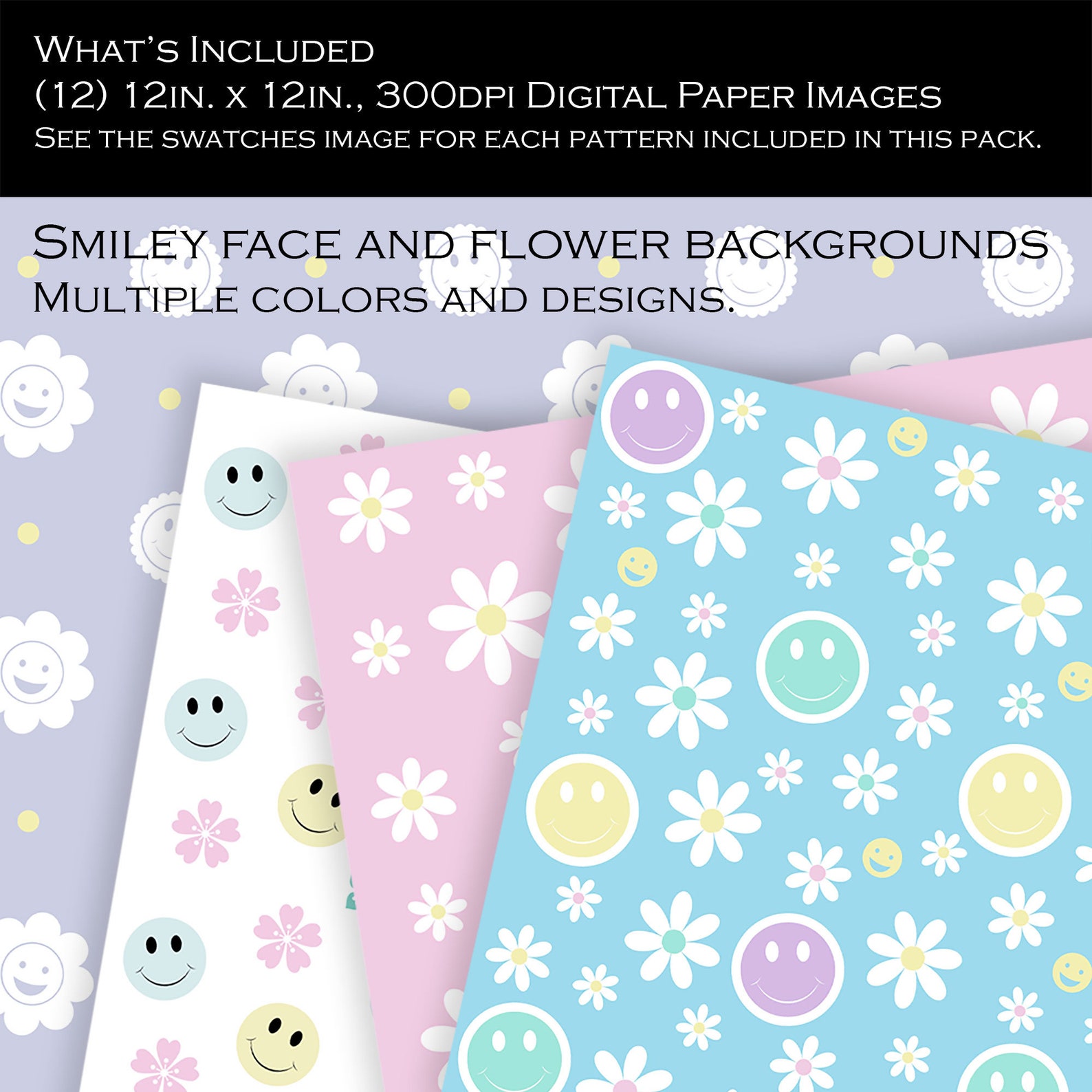 Smiley Face Digital Paper Smiley Face & Flower Backgrounds - Etsy