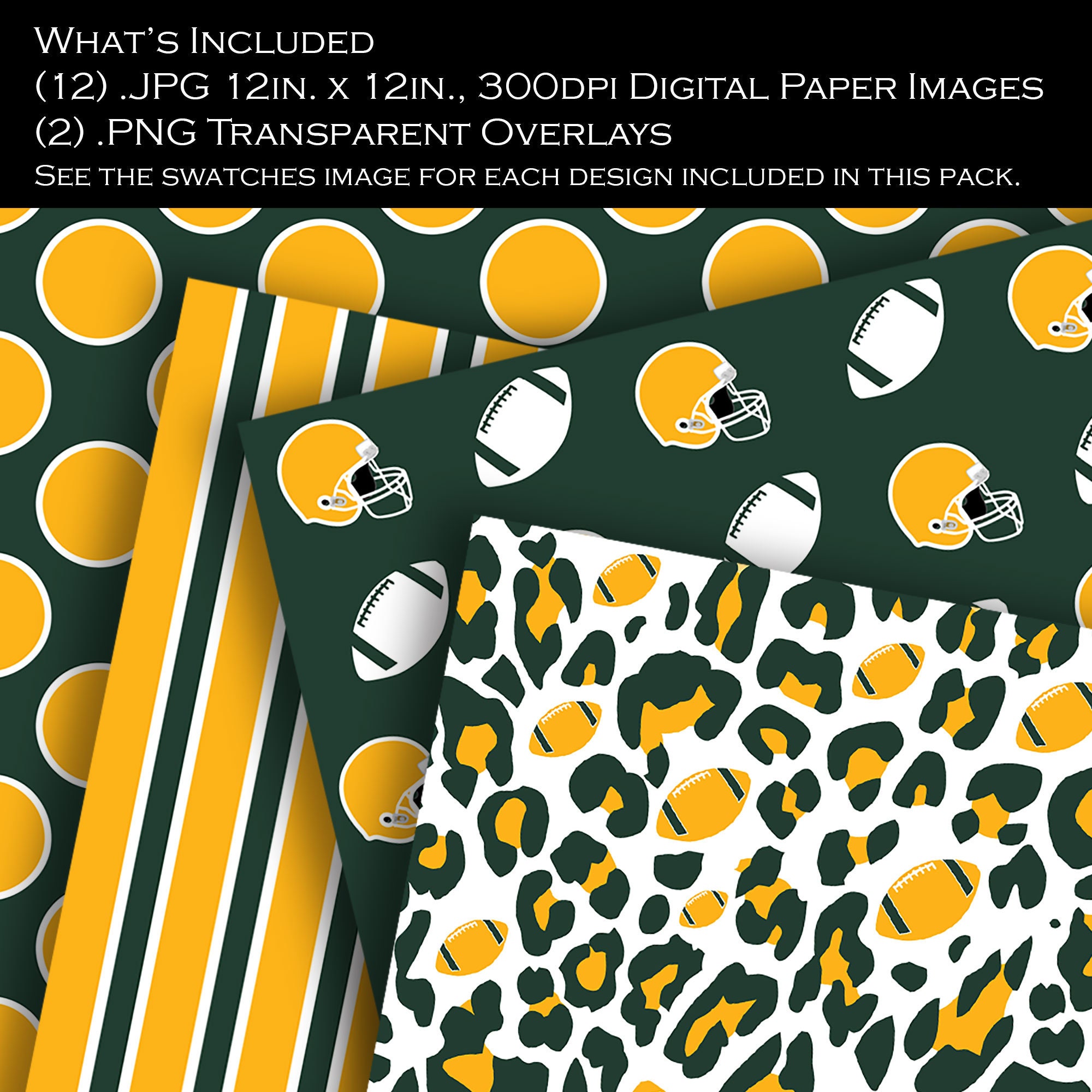 Football Backgrounds Green & Yellow - Green Bay Digital Papers - Green ...