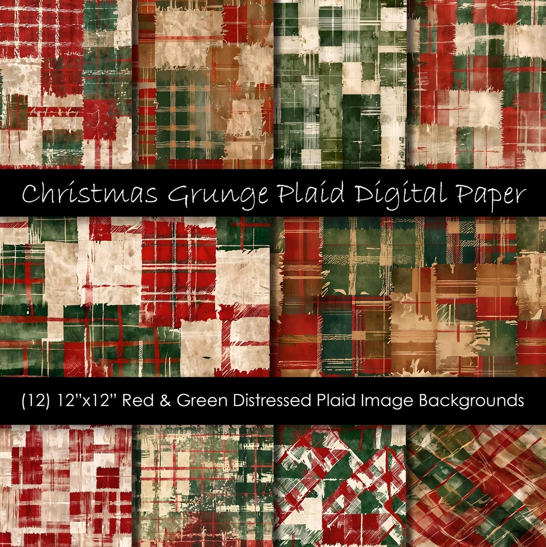 Christmas Grunge Plaid Graphic Bundle Seamless Distressed Plaid ...