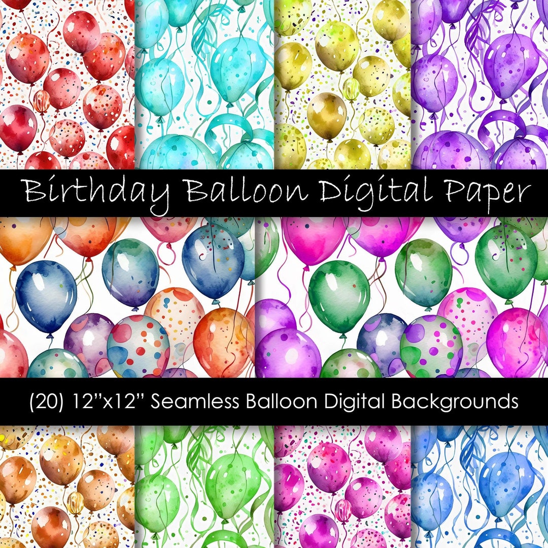Birthday Balloon Digital Papers Seamless Balloon Patterns Watercolor ...