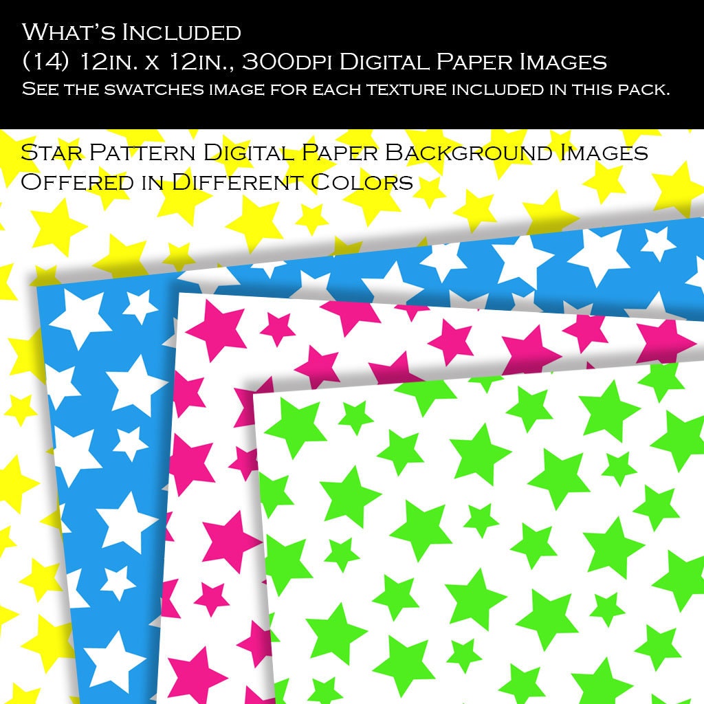 Star Digital Paper Star Backgrounds in Multi-color Star Pattern Star ...