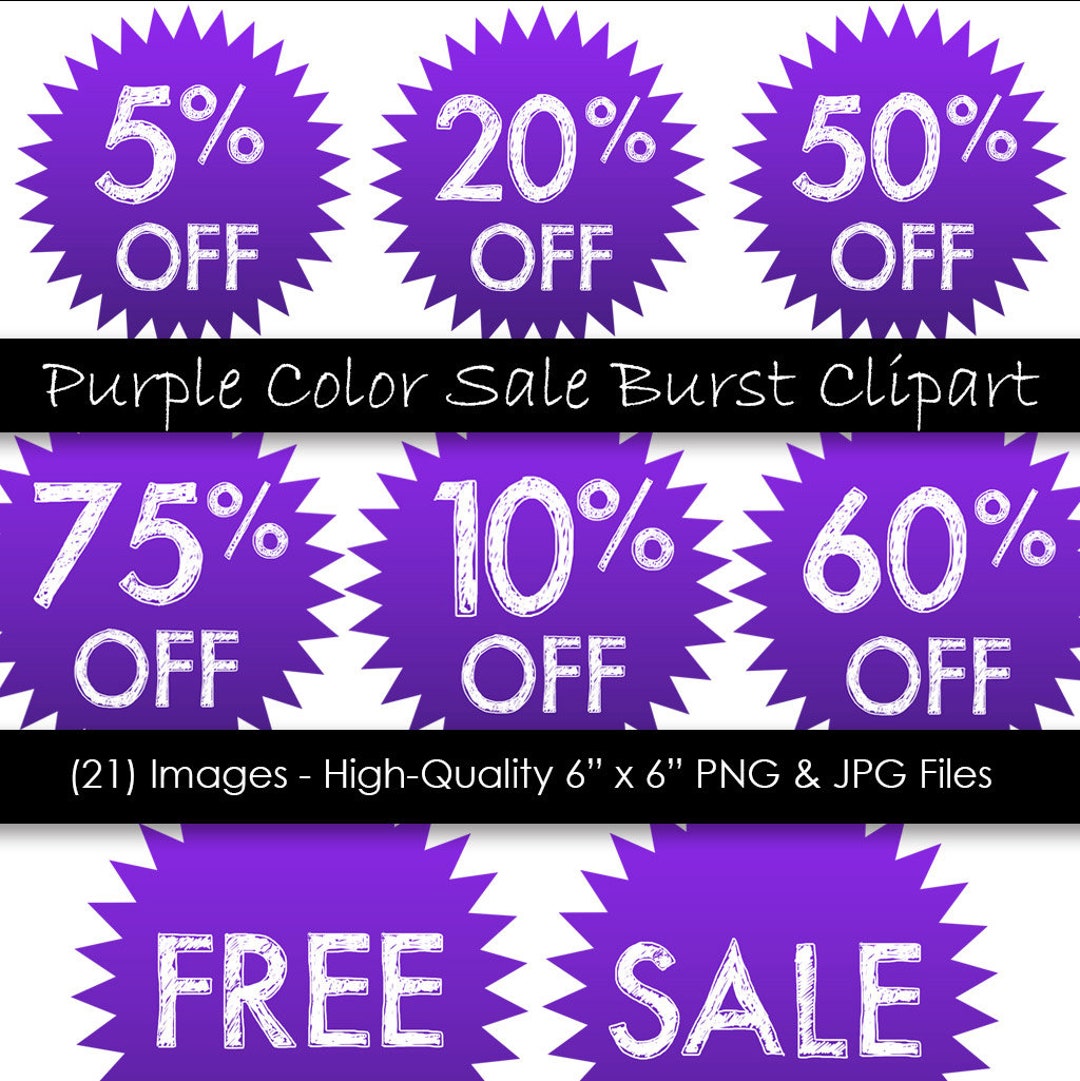 Starburst Clipart - Sale Discount Clipart - Purple Bursts - 21 Piece ...