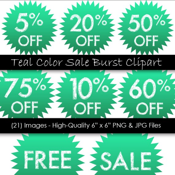 Starburst Clipart Sale Discount Clipart Teal Sale Burst - Etsy