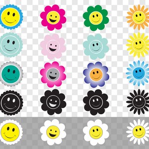 Smiley Face Flower SVG Bundle - Retro Smiley Face Clip Art - Smile Face ...