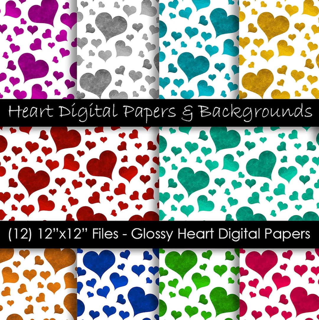 Valentine's Day Heart Digital Backgrounds - Glossy Color Heart Pattern ...