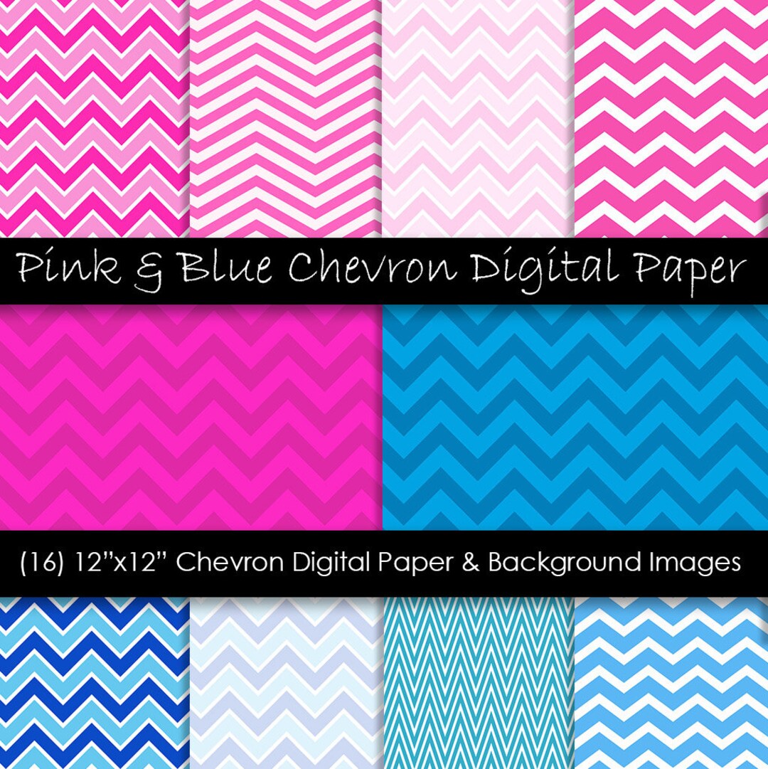 Pink & Blue Chevron Scrapbook Paper - Chevron Digital Paper - Chevron ...