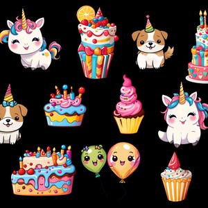 Kawaii Style Birthday Clipart Bundle - Colorful Birthday Clipart ...