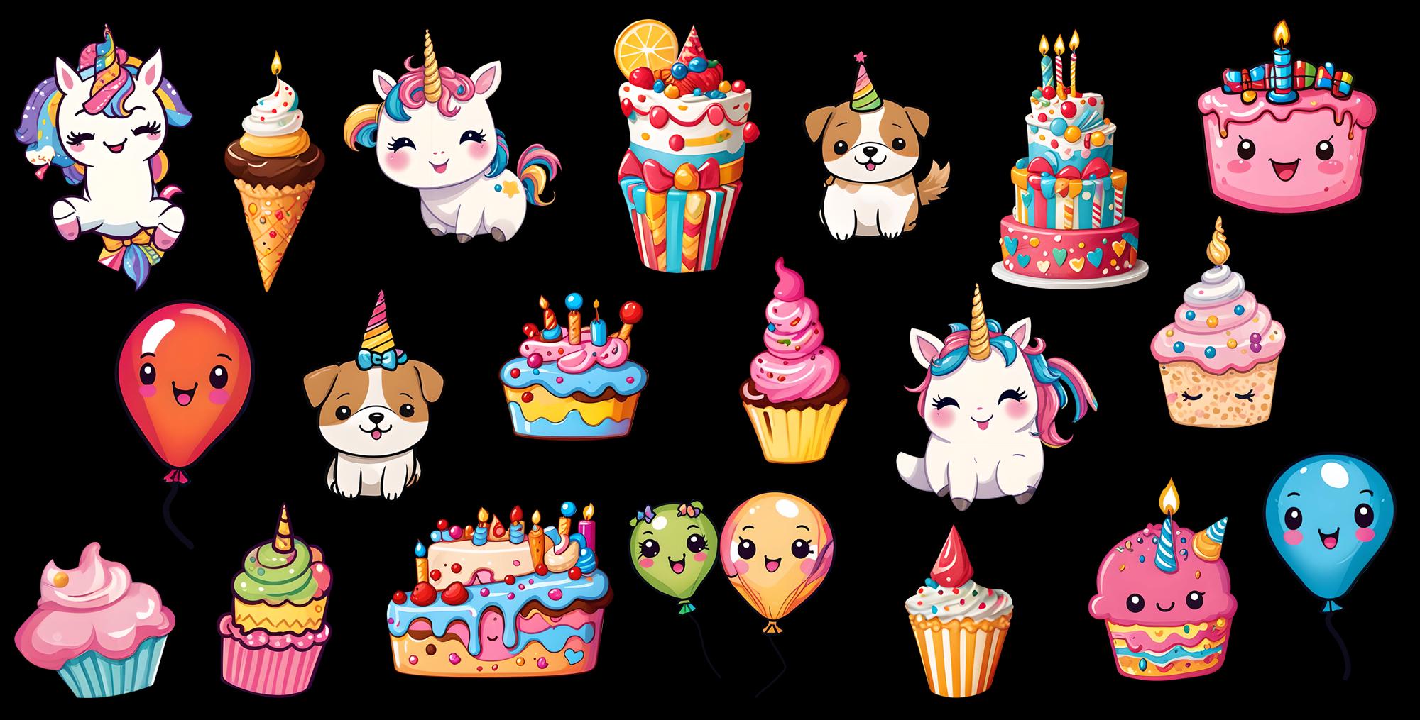 Kawaii Style Birthday Clipart Bundle - Colorful Birthday Clipart ...