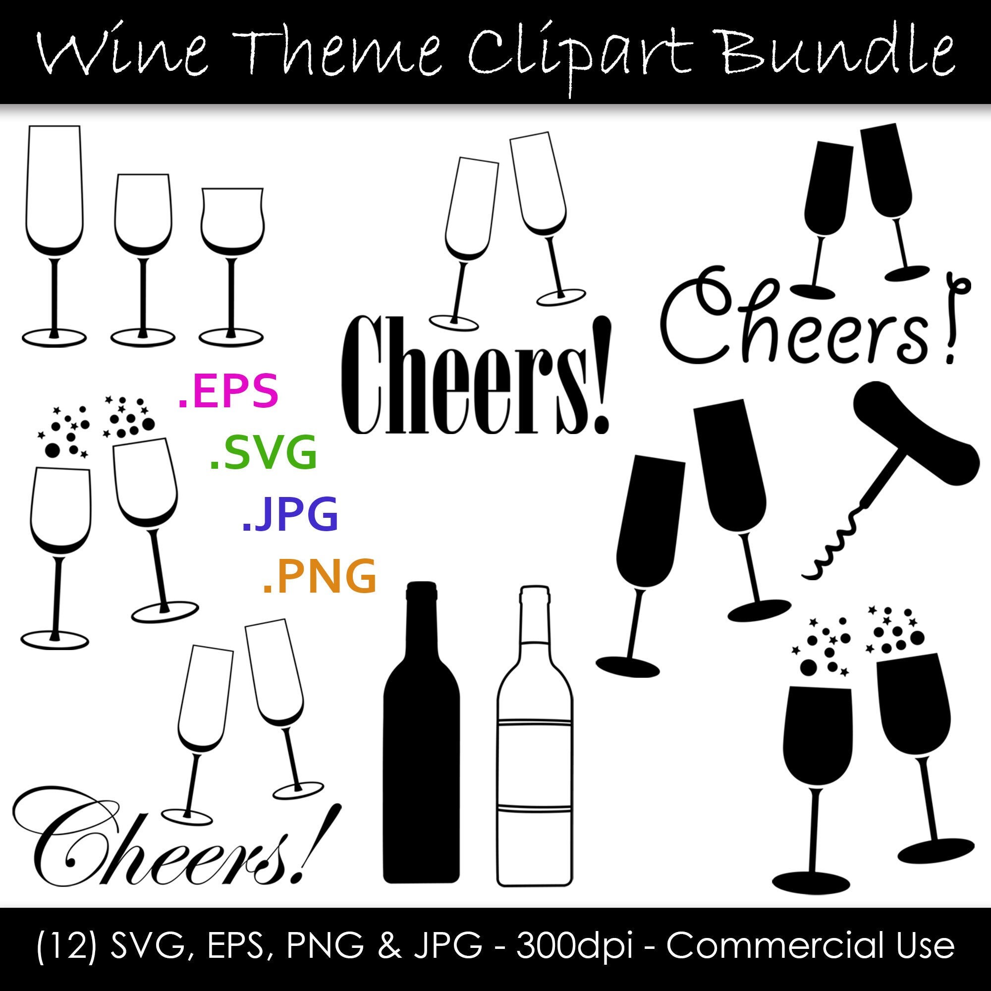Wine Glass Svg Bundle Champagne Celebration Clipart Wine Etsy