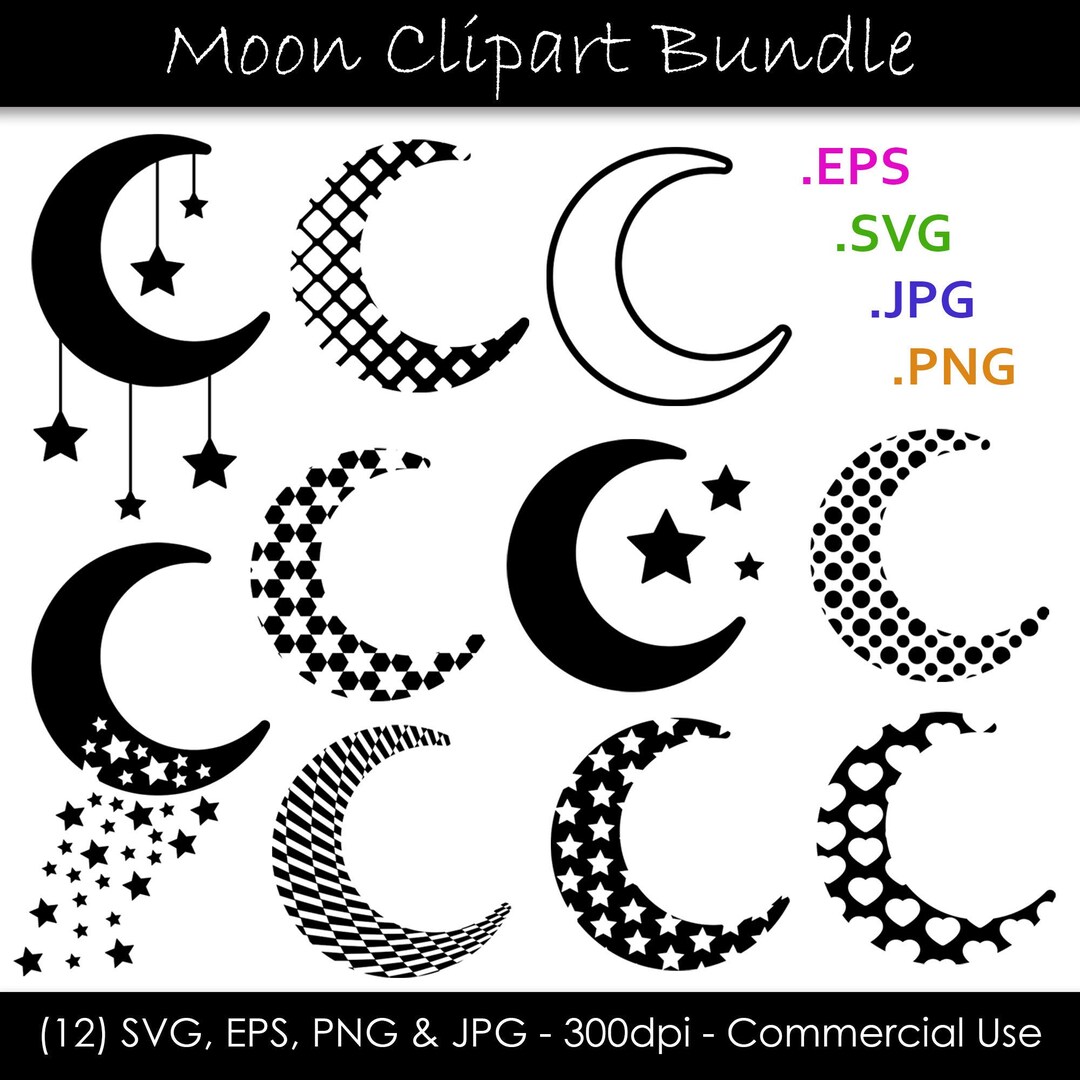 Crescent Moon SVG Bundle Moon and Stars Clip Art Crescent Moon ...