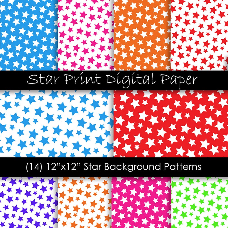 Star Digital Paper Star Backgrounds in Multi-color Star Pattern Star ...