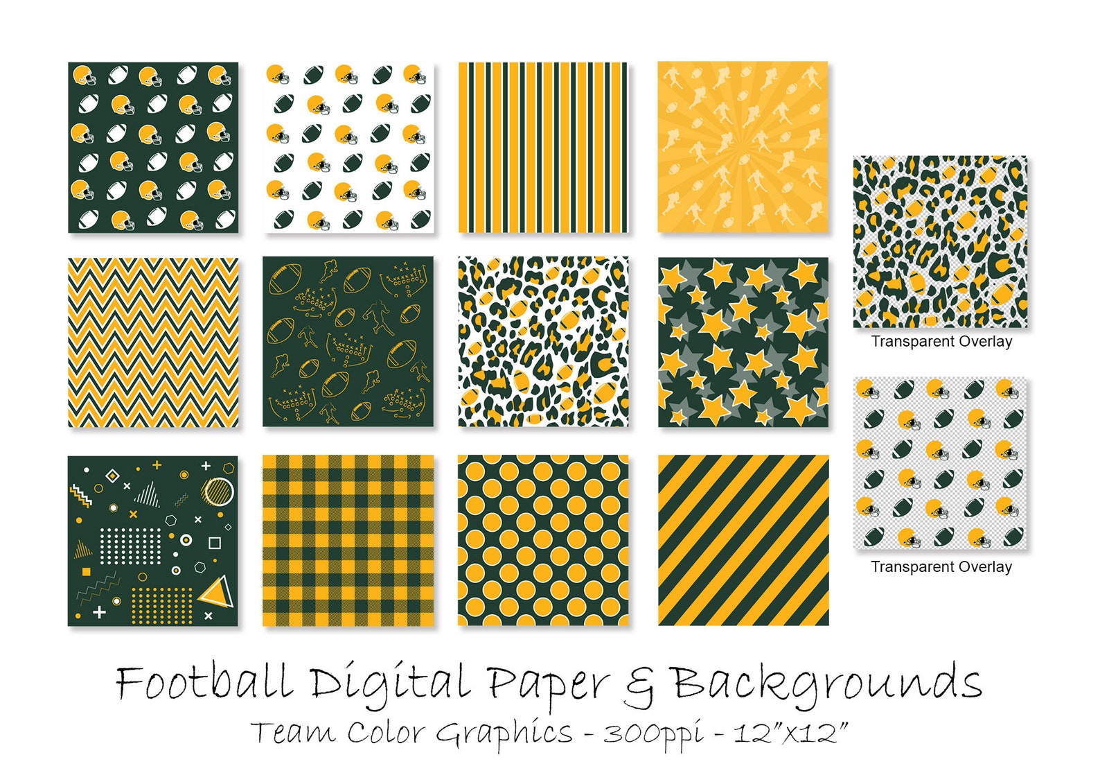 Football Backgrounds Green & Yellow - Green Bay Digital Papers - Green ...