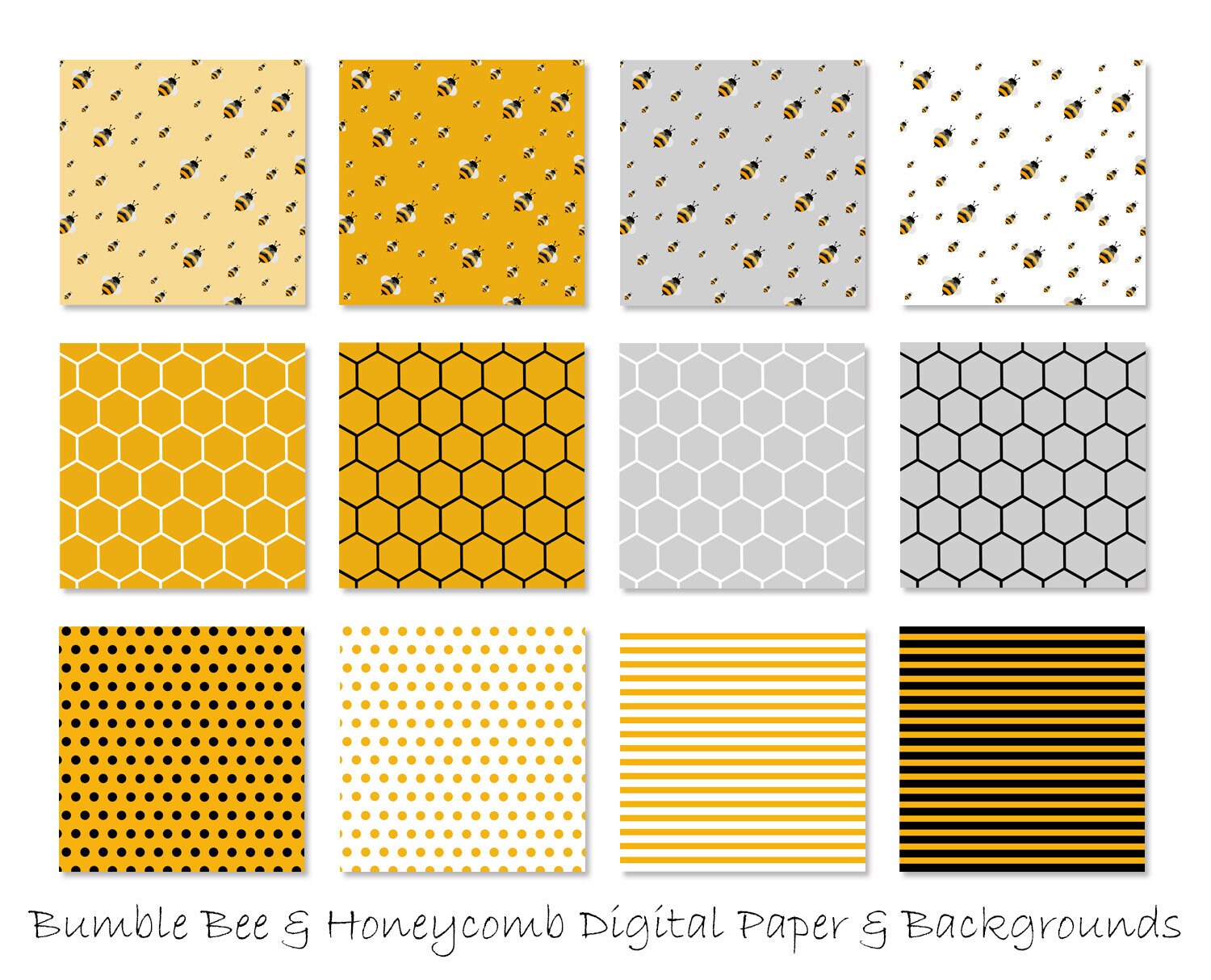 Bumble Bee Scrapbook Paper Honeycomb Digital Paper Bee Pattern ...