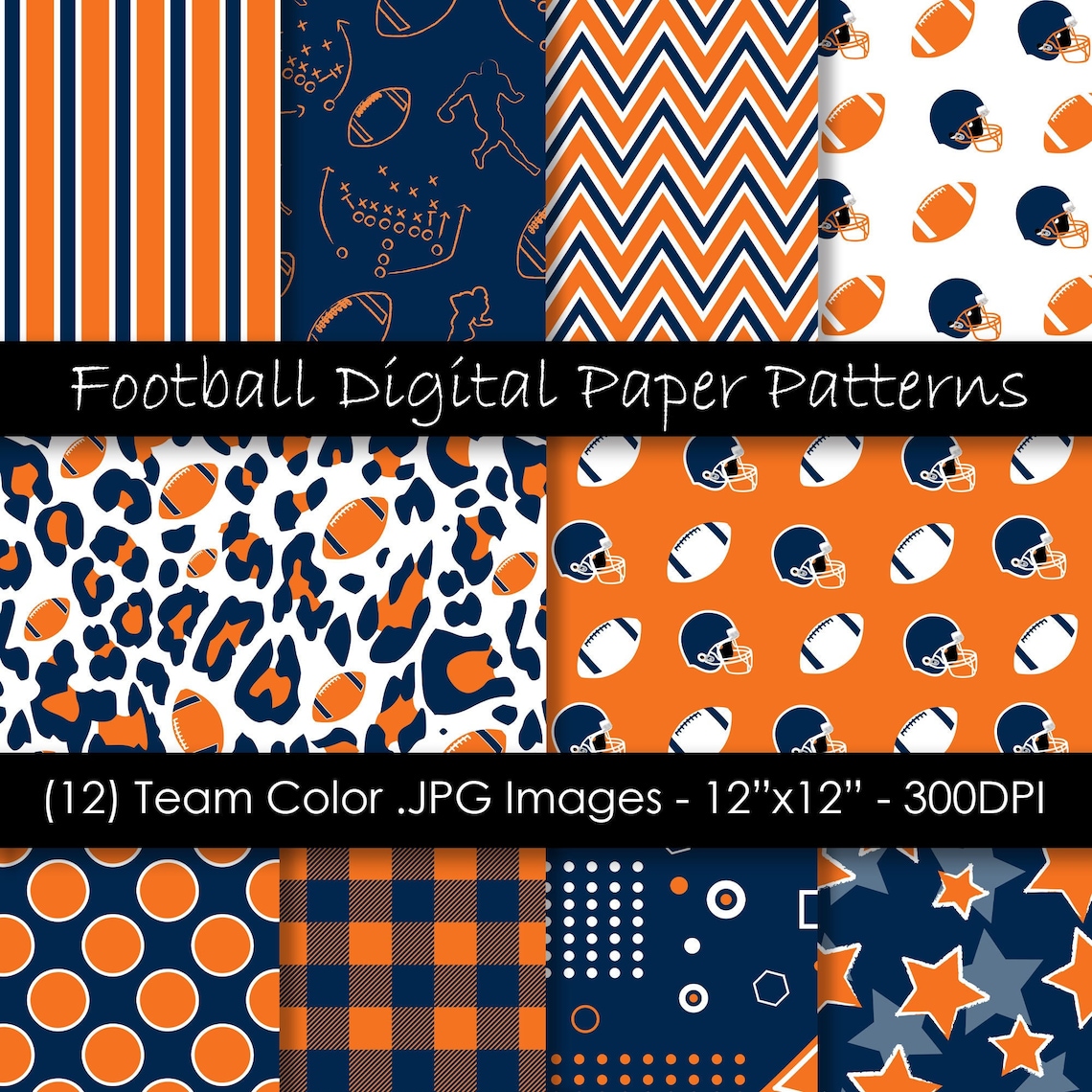 Football Backgrounds Blue & Orange Football Digital Papers Blue and ...