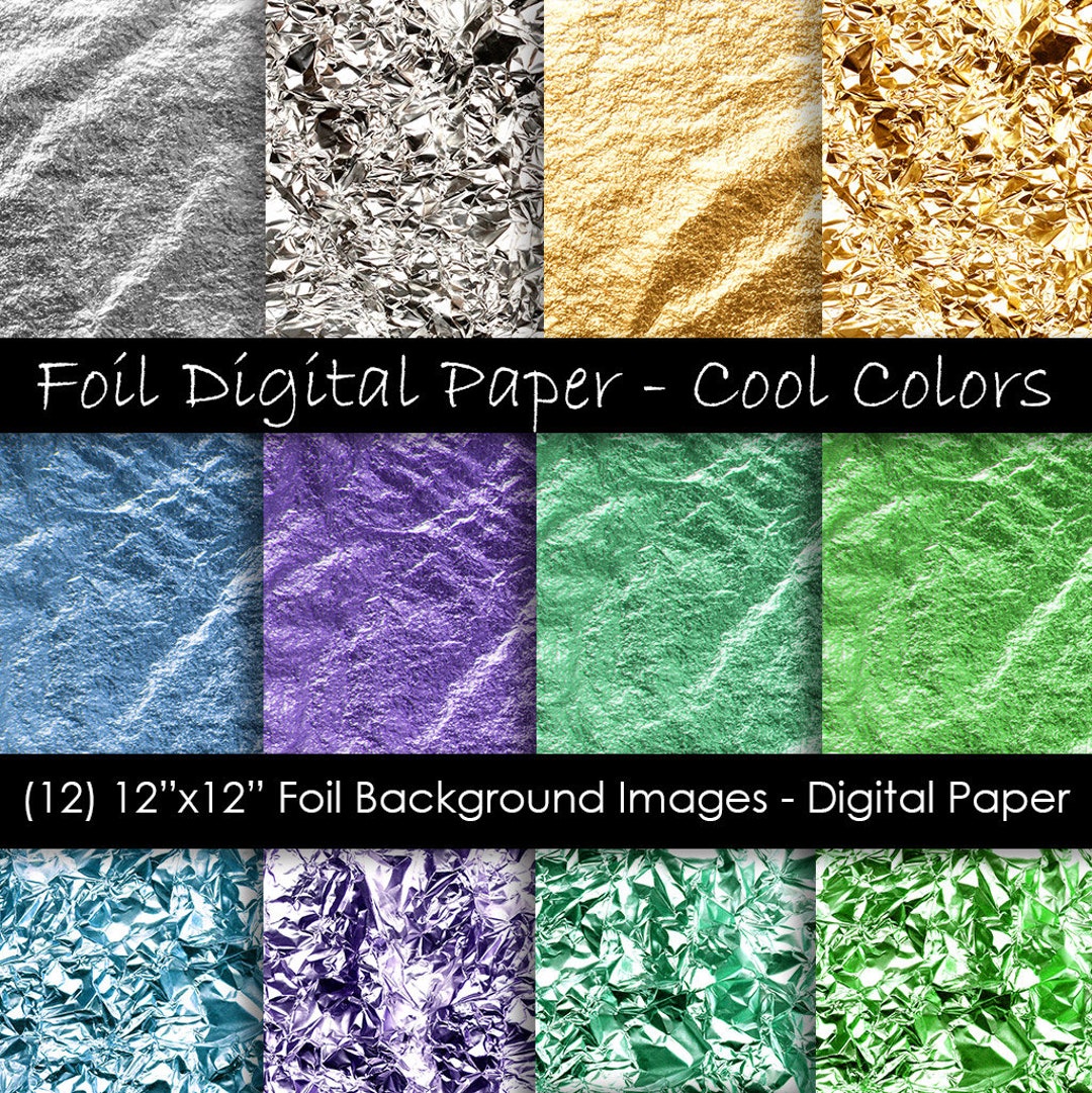Foil Digital Paper - Crumpled Foil Background - Cool Color Foil ...